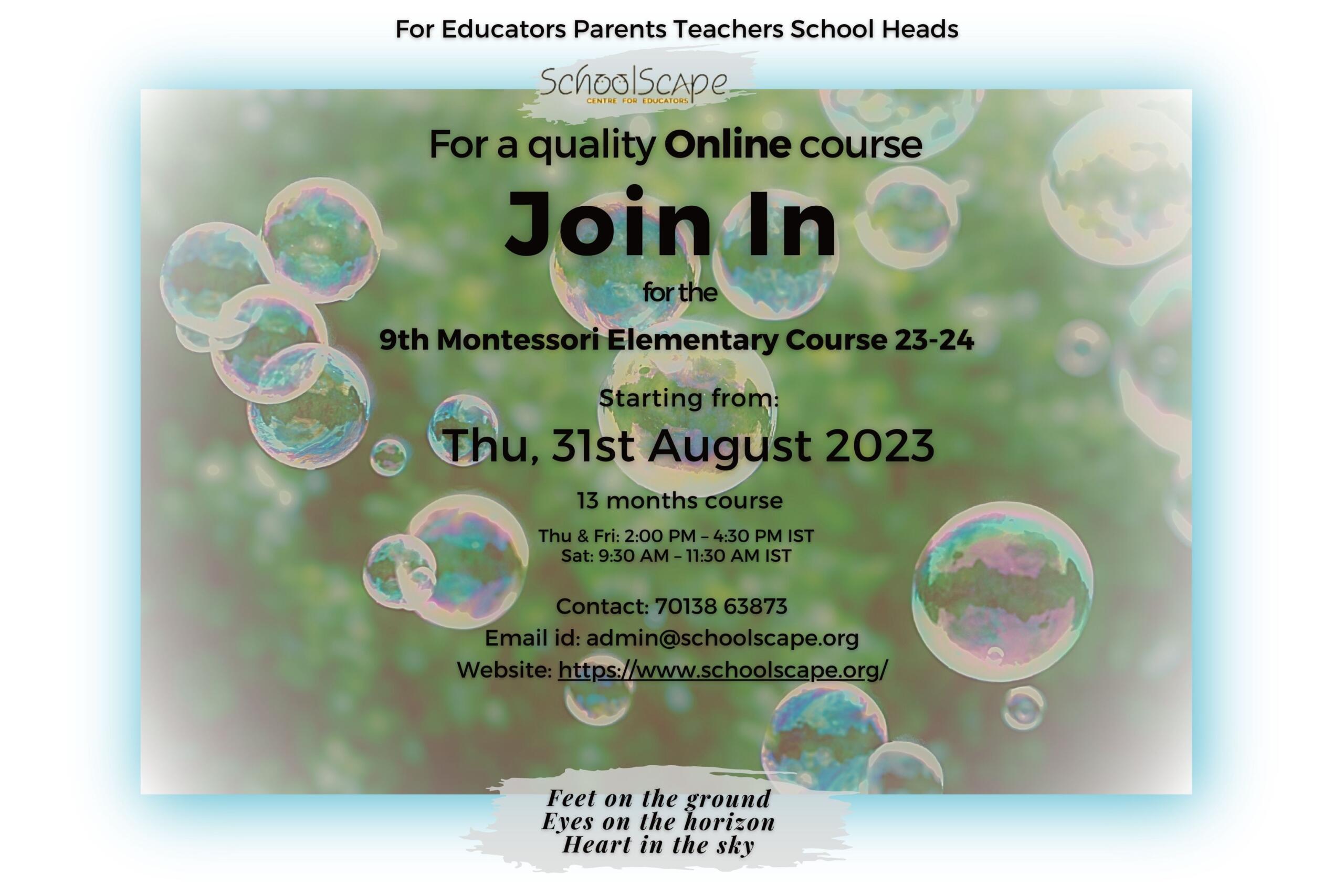 9th Montessori Elementary Course 23-24 - SchoolScape